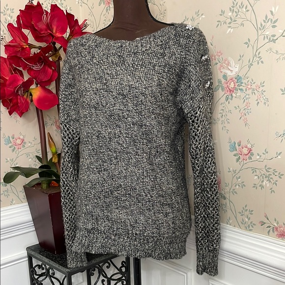 Trina Turk | Sweaters | Trina Turk Grey Wool Knit Rhinestone Detail ...